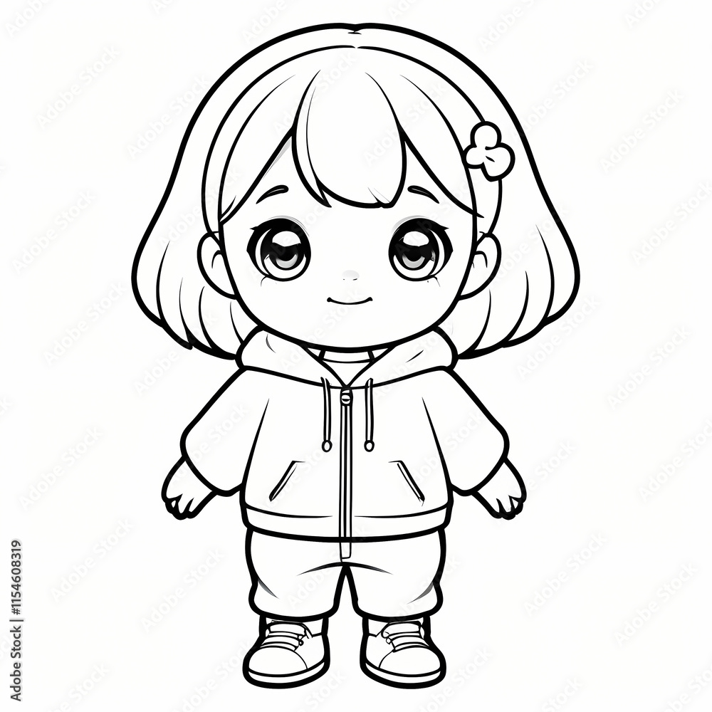 Coloring book. Cute kawaii girl cartoon vector illustration. Kid ...