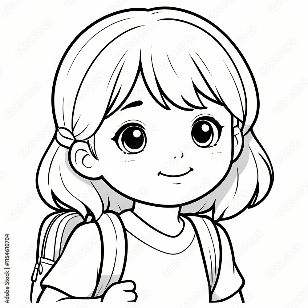 Cute Girl Coloring Page For Kids. Girl Student Coloring Book Printable ...