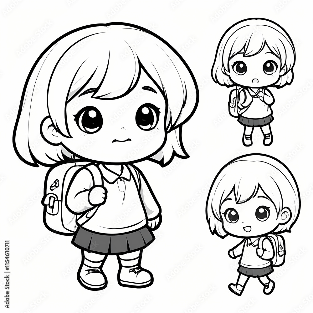 Ilustración de Stock Cute Girl Coloring Page For Kids. Girl Student ...