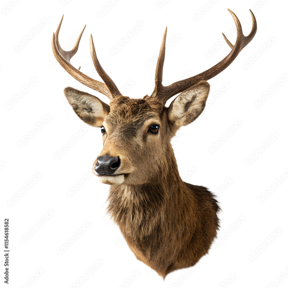 Deer head taxidermy, transparent background, front view isolated Stock ...