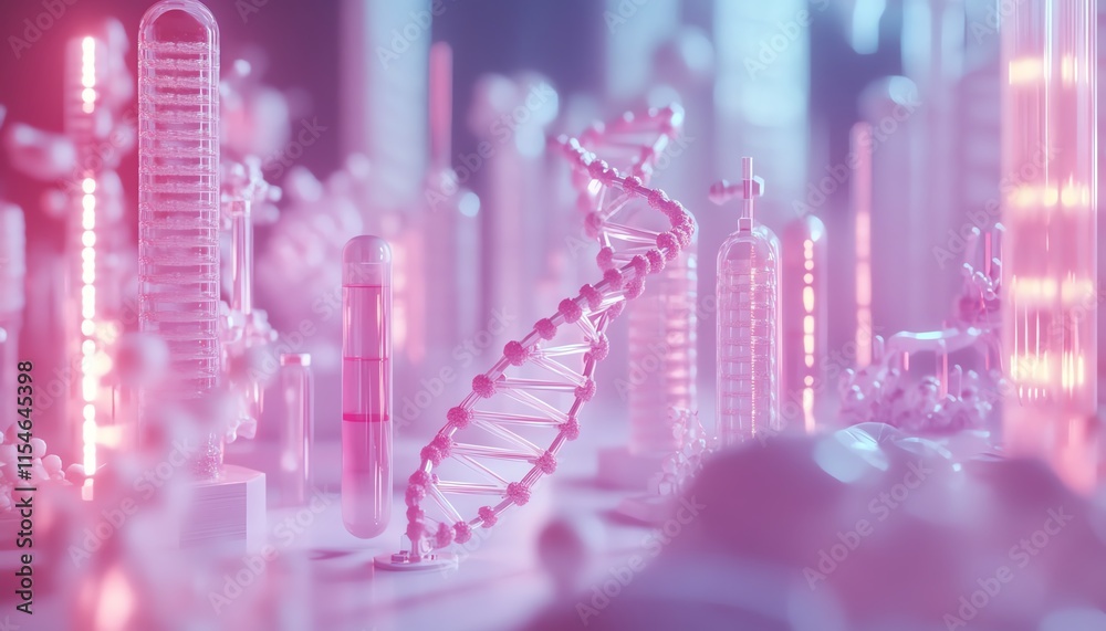 Hightech biotechnology scene with molecular structures, DNA helix, and ...