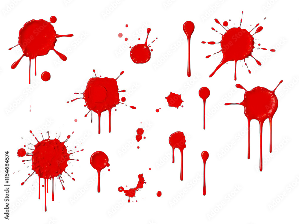 abstract red color splash set isolated on white background. Red paint ...