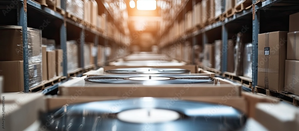 Vinyl Records Warehouse: Rows of Cardboard Boxes and Stacks of Vinyl ...