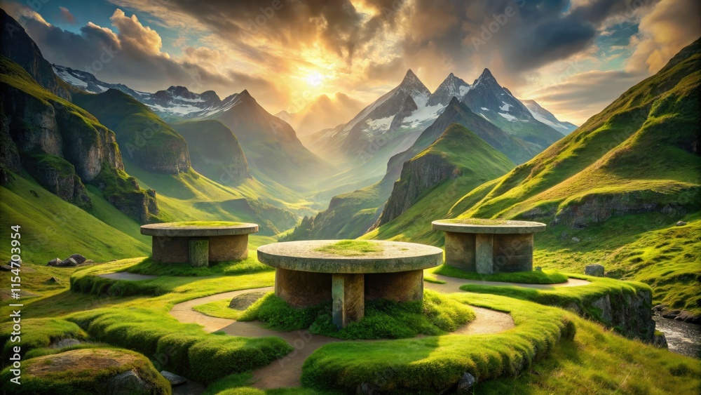 Enigmatic stone platforms, cradling mossy buildings, dominate a ...