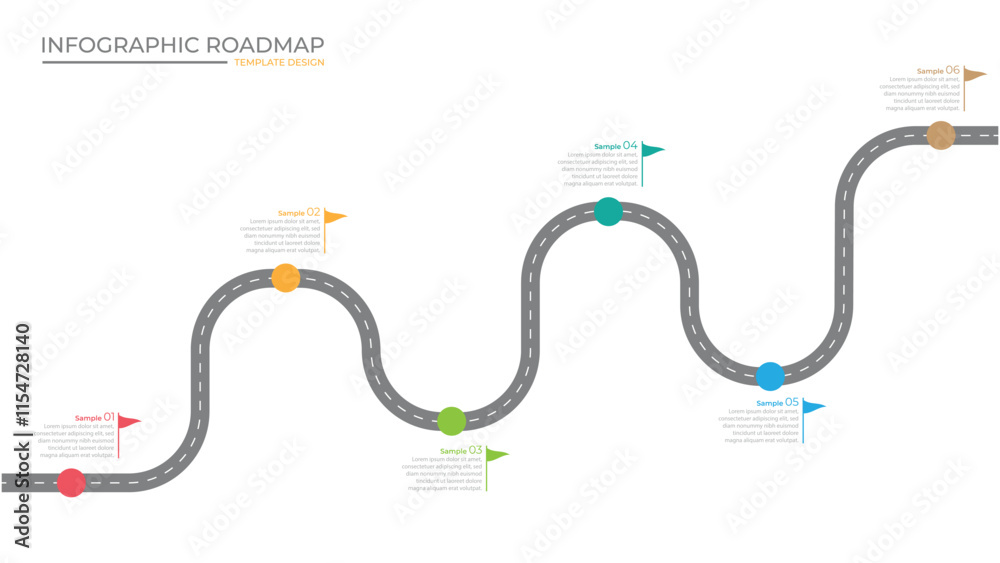 Infographic roadmap design template. Business Timeline of 6 Important ...