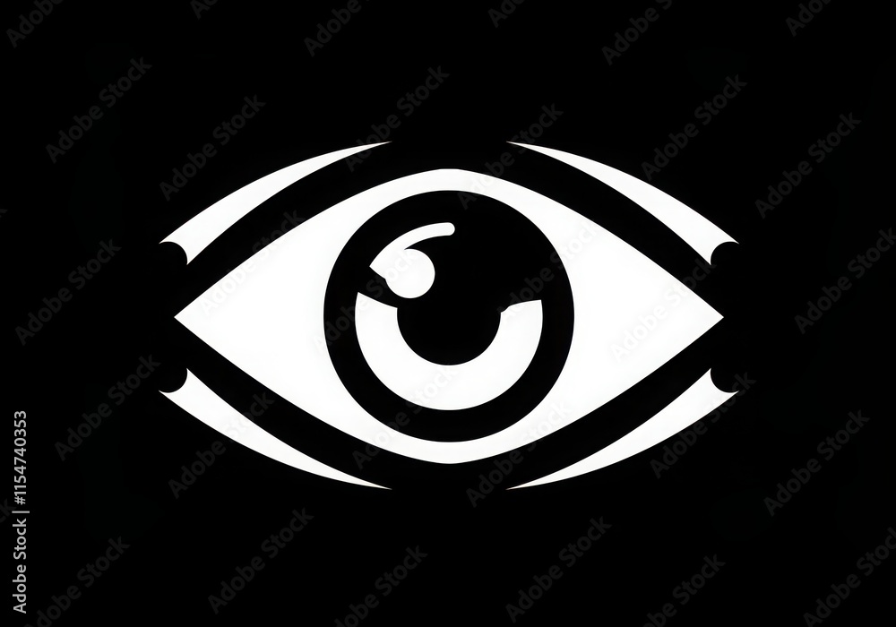 minimalist eye icon, black and white, graphic design, simple shapes ...