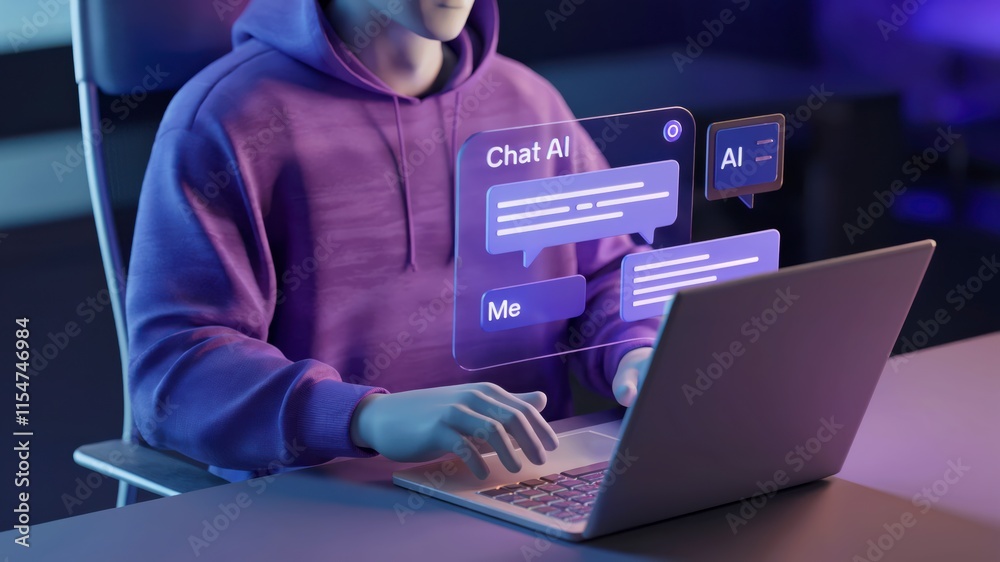 ChatGPT, LLMs (Large Language Models) Chat With AI Technology. Man Using a Laptop Chatting With ...