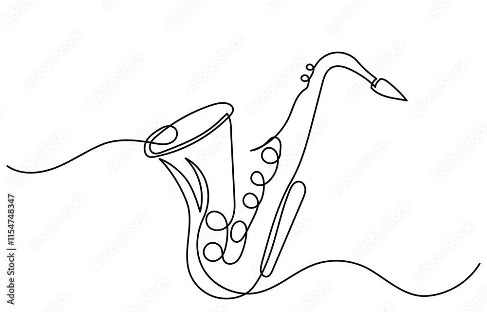 Continuous line drawing of saxophone vector illustration. One line-art ...