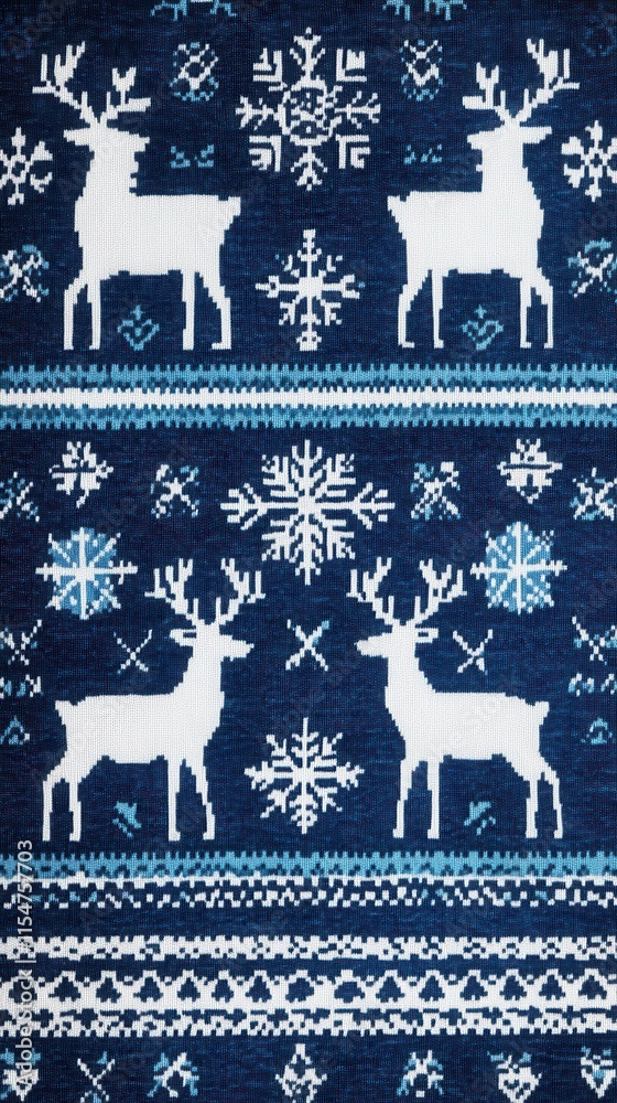 Sami Textile Design with Reindeer and Snowflake Motifs in Cool Tones ...