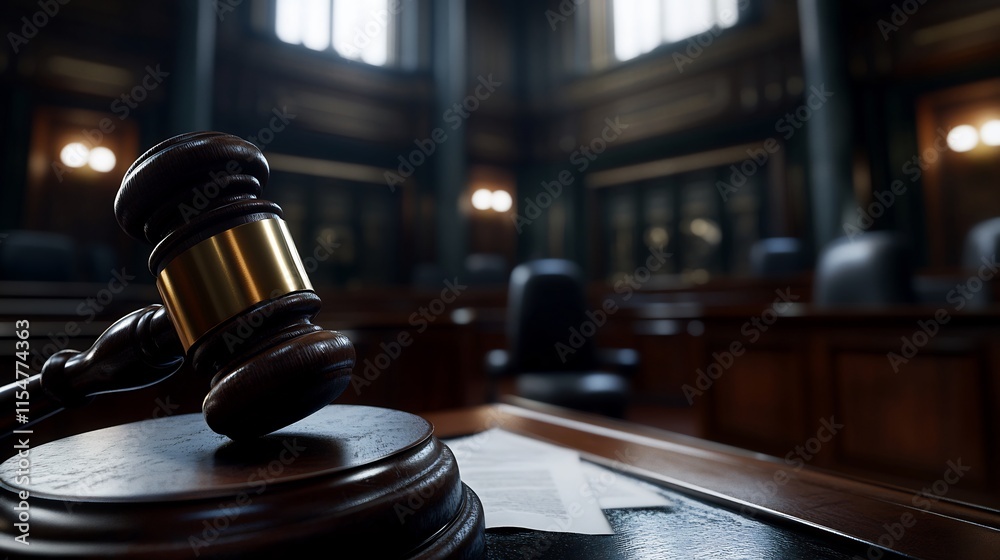 Gavel on Judge's Bench in a Courtroom Stock Illustration | Adobe Stock