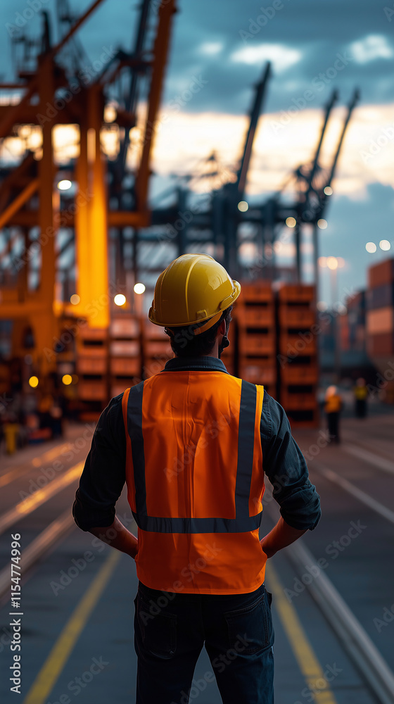 Container port supervisor overseeing cargo management during extreme ...