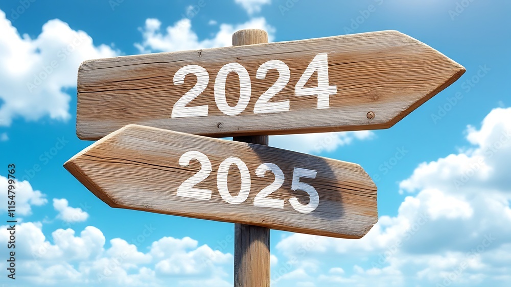 Wooden sign saying goodbye to the old year 2024 with welcome the new ...