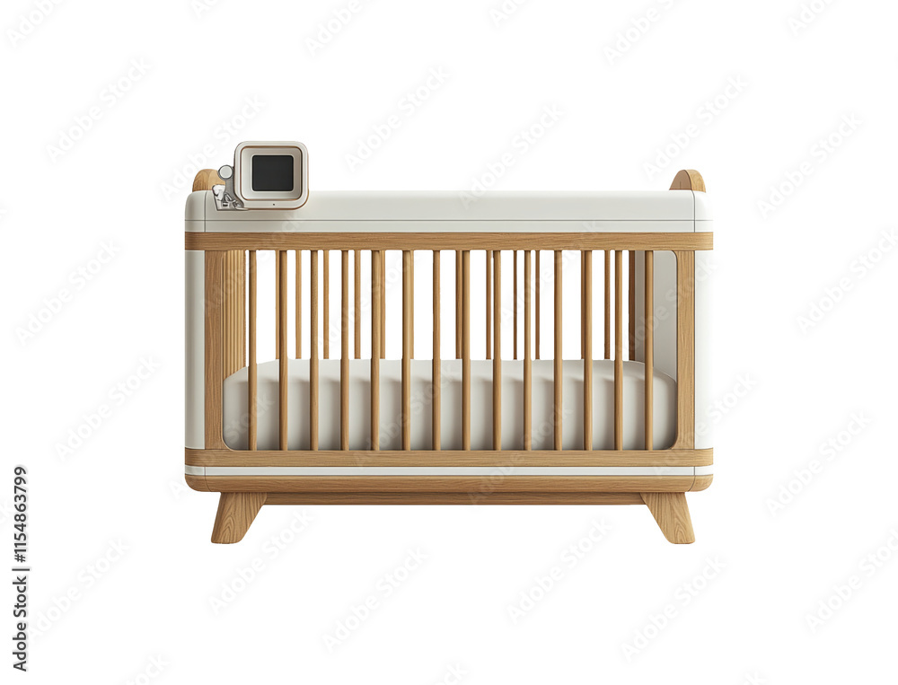 Safe Baby Crib with Integrated Monitor for Modern Nursery Design Stock ...
