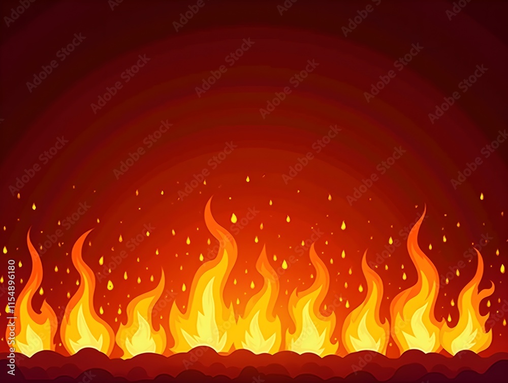 Cartoon fire border. Flame divider, bright fire flames borders and ...