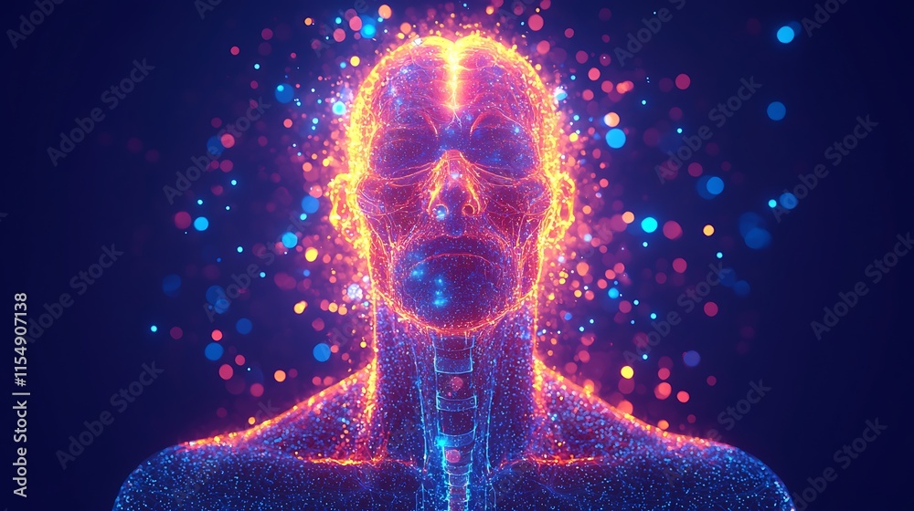 3D render of the human endocrine system, glands highlighted with soft ...