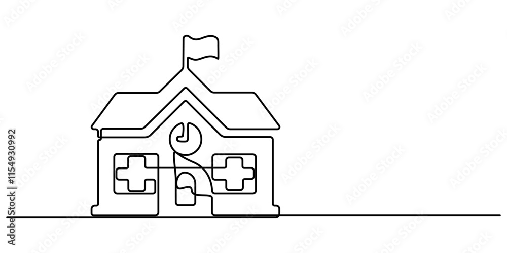 Continuous Line Drawing of School Icon. Hand Drawn Symbol Vector ...