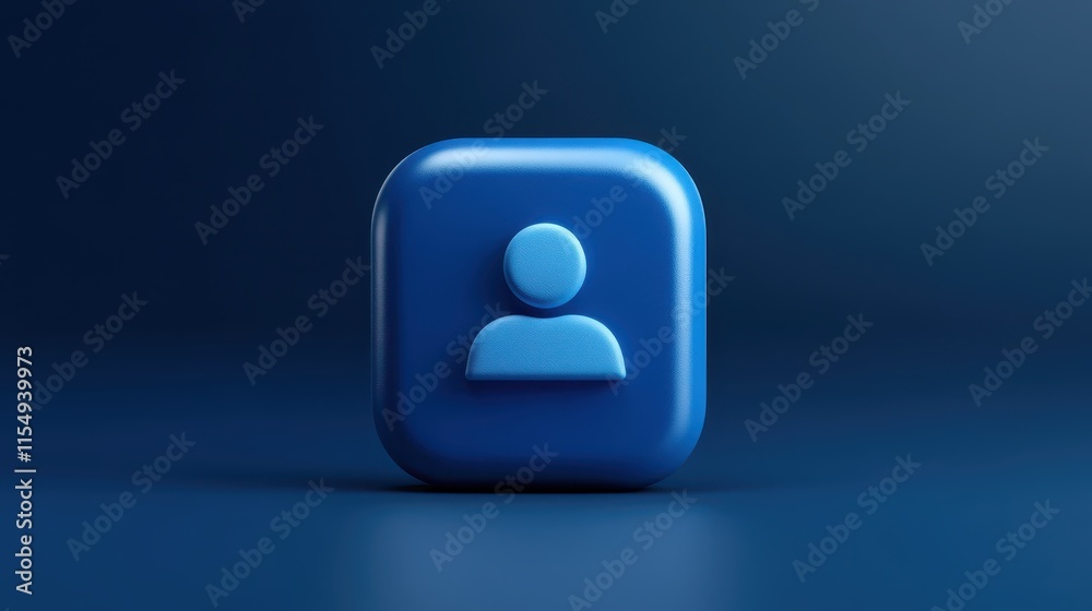 Blue button icon with person symbol, user interface element for profile, access and ...