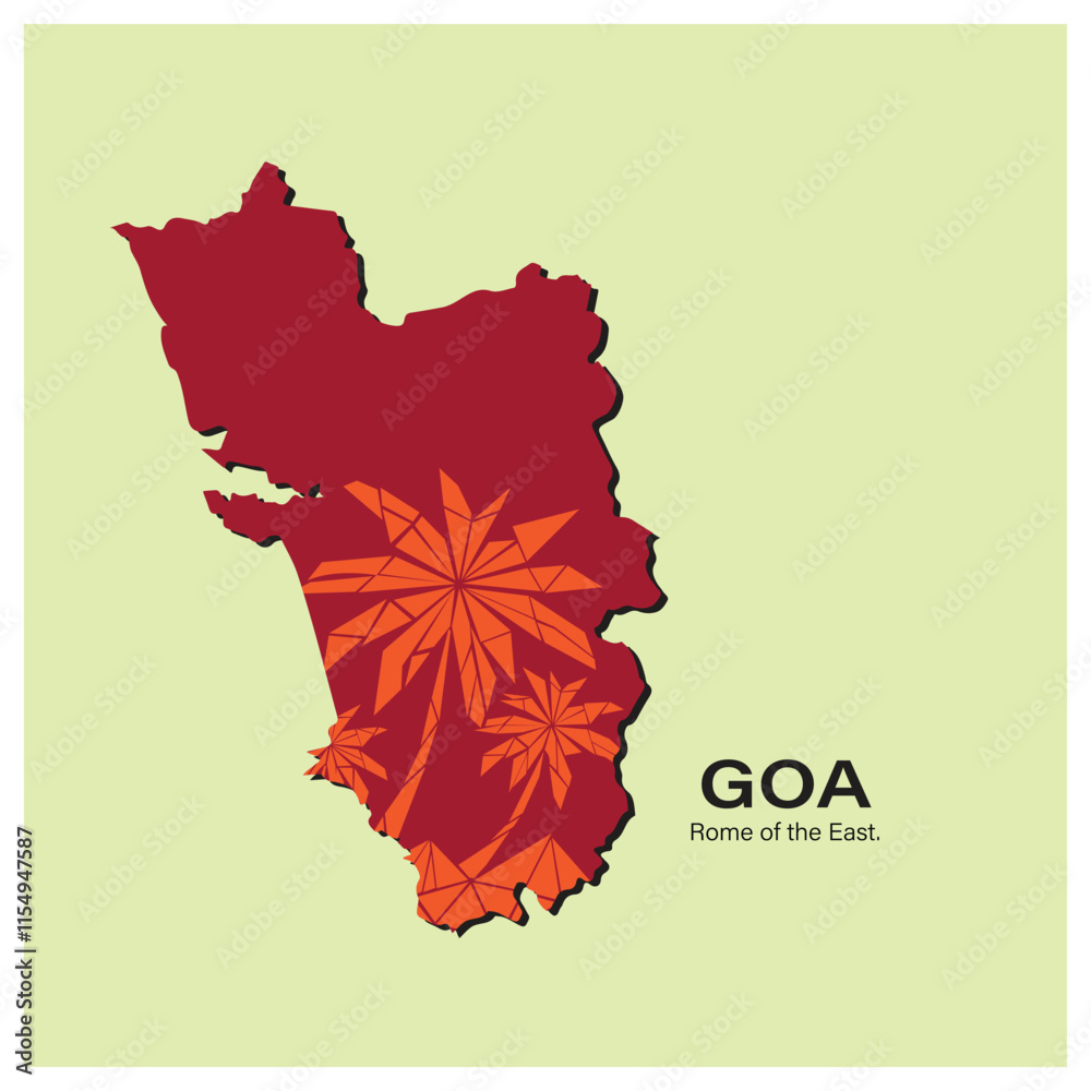 Map of Goa, Indian State UT, silhouette style double exposer fully ...
