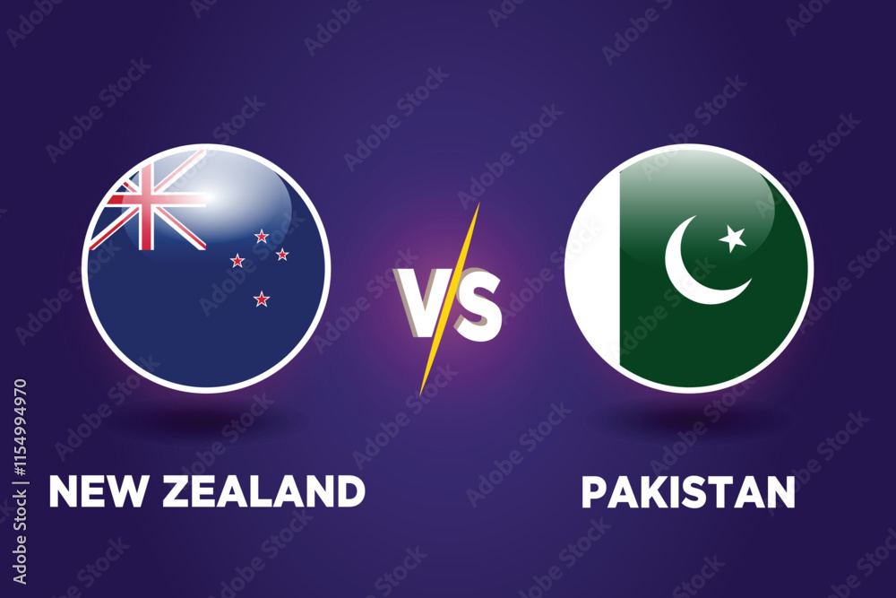 New Zealand vs Pakistan , cricket match concept. with rival flags of ...