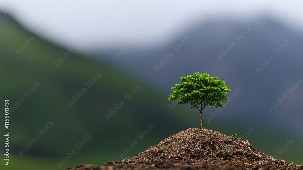 Degraded Soil Concept, Lone Tree Growing on Degraded Land Symbolizing ...