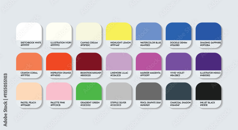 Illustrator Color Guide Palette with Color Names. Catalog Samples ...