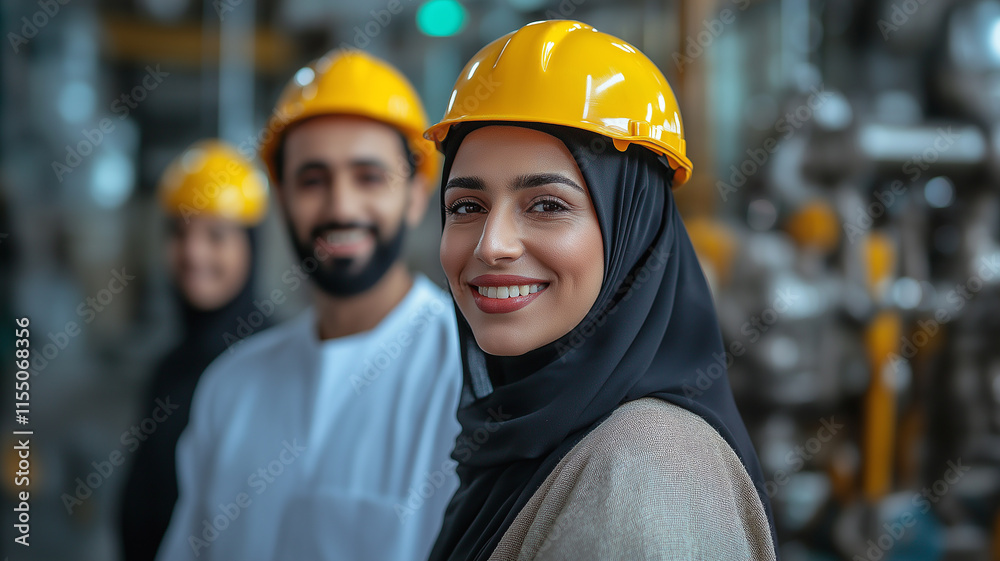 Saudi Emirati Egyptian Gulf Arab Muslim female engineer team wearing ...