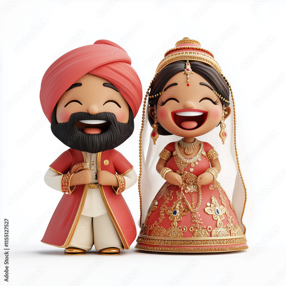 3D North Indian couple emoji with bride and groom sharing laughter ...