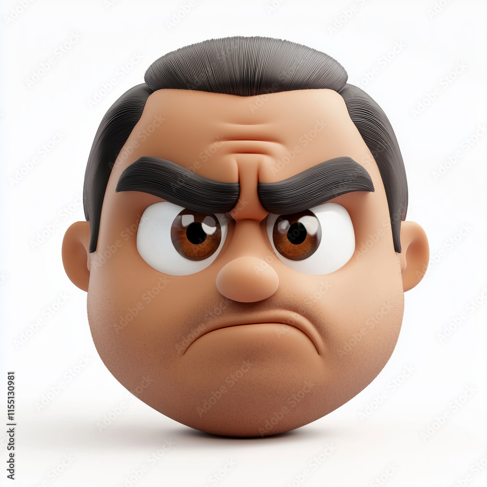 3D Worried Indian man face emoji with raised eyebrows and a frowning ...