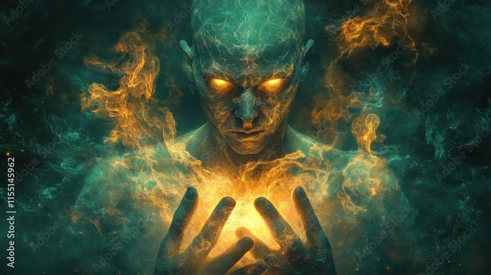 Epic fantasy fictional fire with a dark super power energy aura with ...