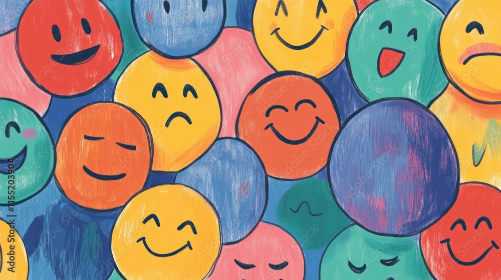 Art with various mood emotion symbols in front of their faces, such as ...