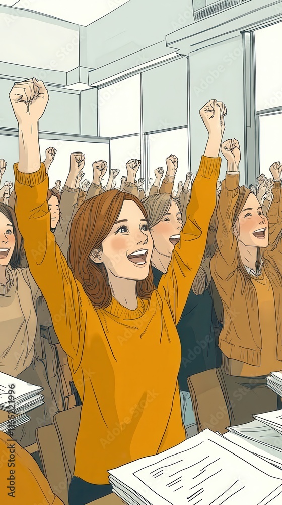 An animated illustration depicts a group of lively people celebrating ...