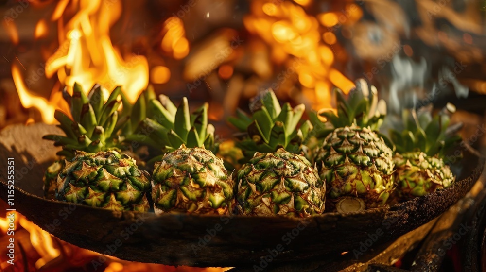 Close-up RAW Style of Traditional Mexican agave pina roasting, tequila ...