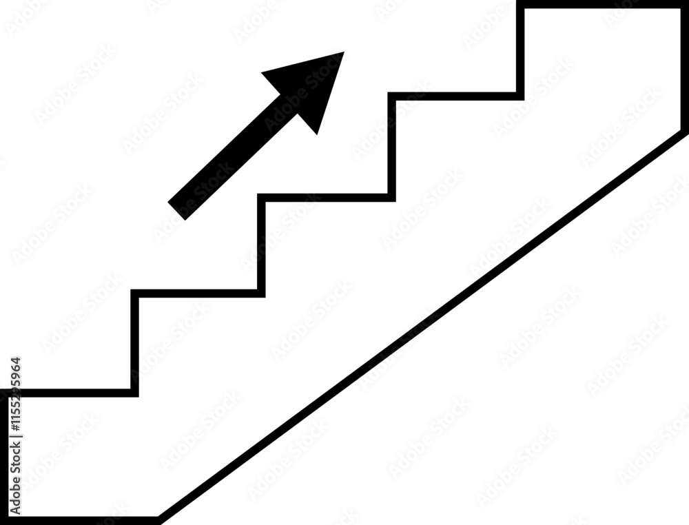 Stairs realistic icon. Architectural object staircase up steps black ...