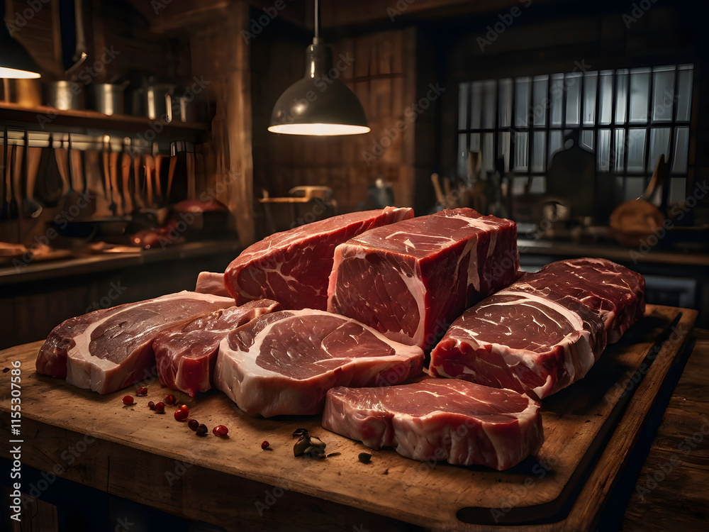 Classic Butcher's Display: a traditional butcher’s meat display with ...