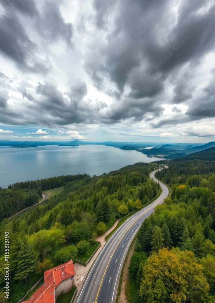 Beach Wallpaper of Aerial view road between the water and the forest ...