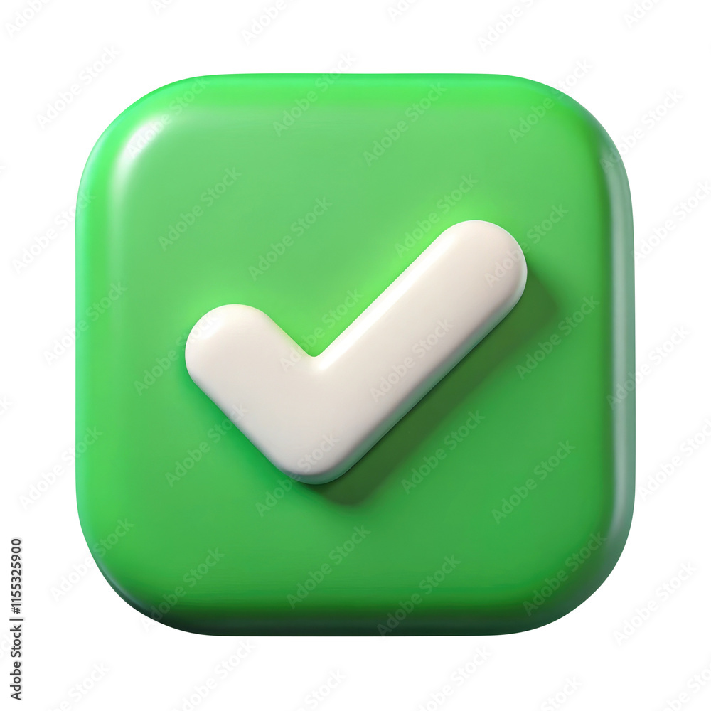 check mark button 3d icon in cartoon plastic style minimal isolated on ...