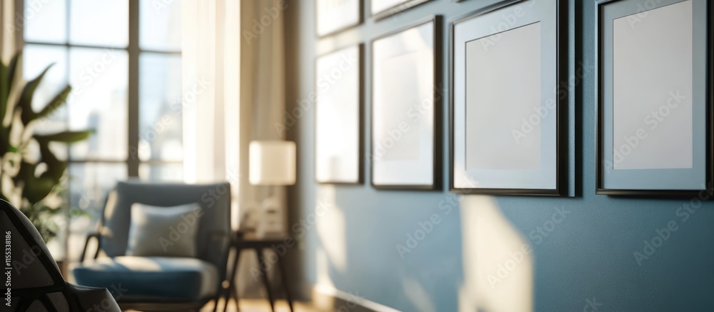 Elegant modern interior with softly blurred picture frames providing ...