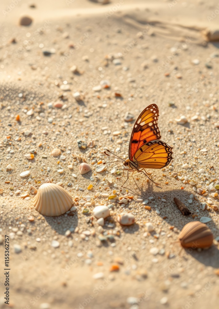 Beach Wallpaper of Sea shells and butterfly on sand beach wallpaper ...