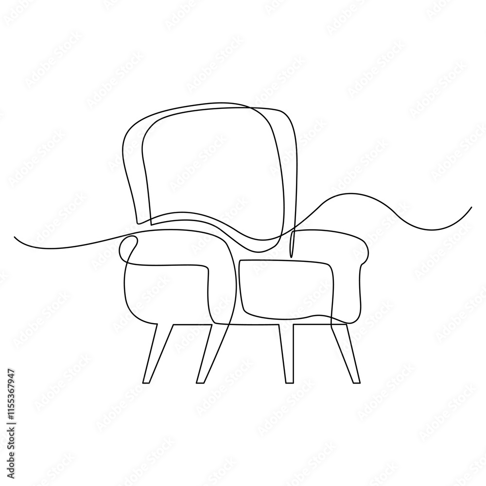 Chair in Continuous one line drawing. Interior with furniture in simple ...