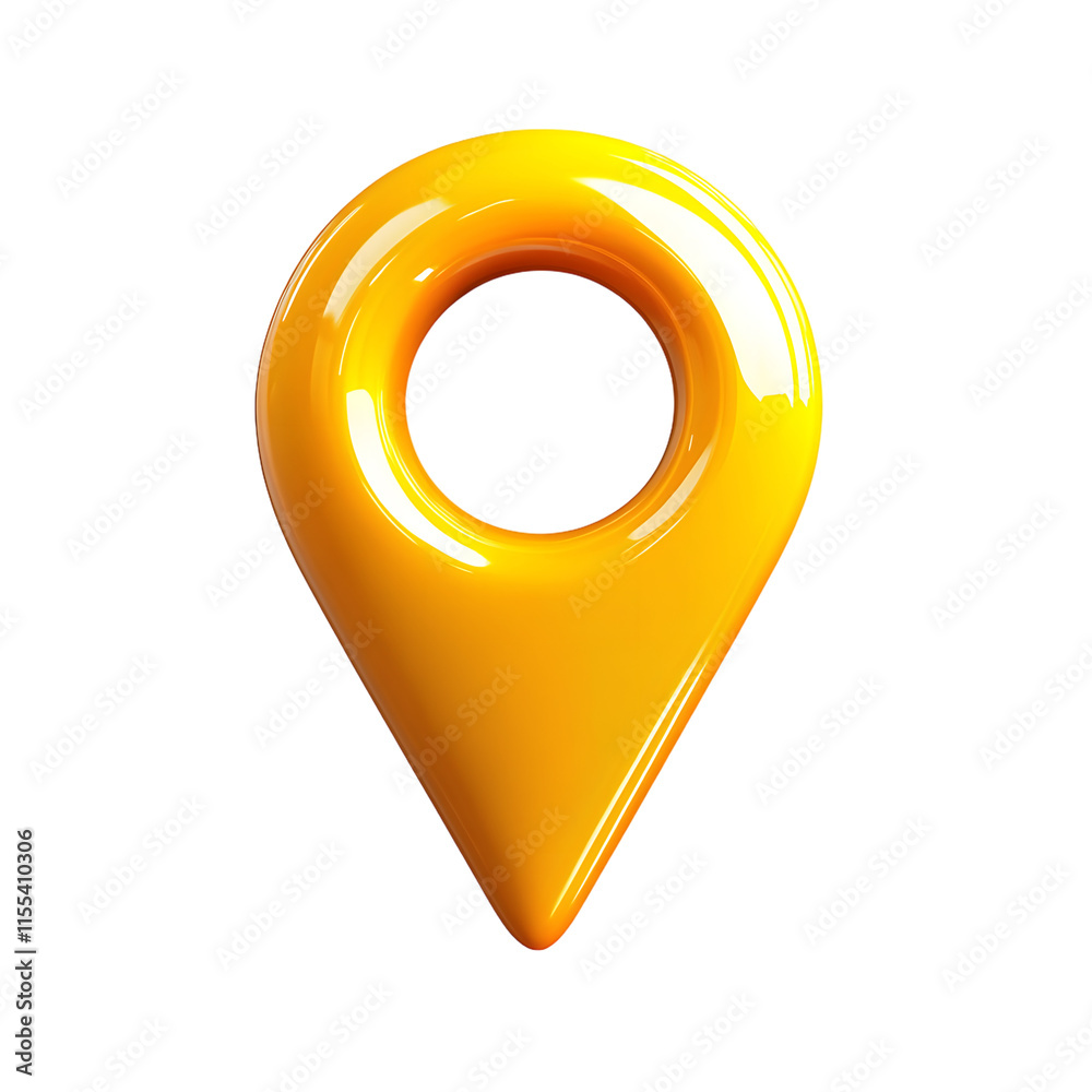 3D yellow location pin icon with a hollow center, representing ...