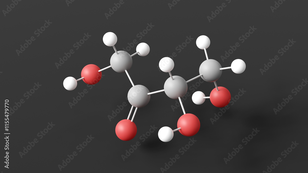 erythrulose molecule 3d, molecular structure, ball and stick model, structural chemical formula ...