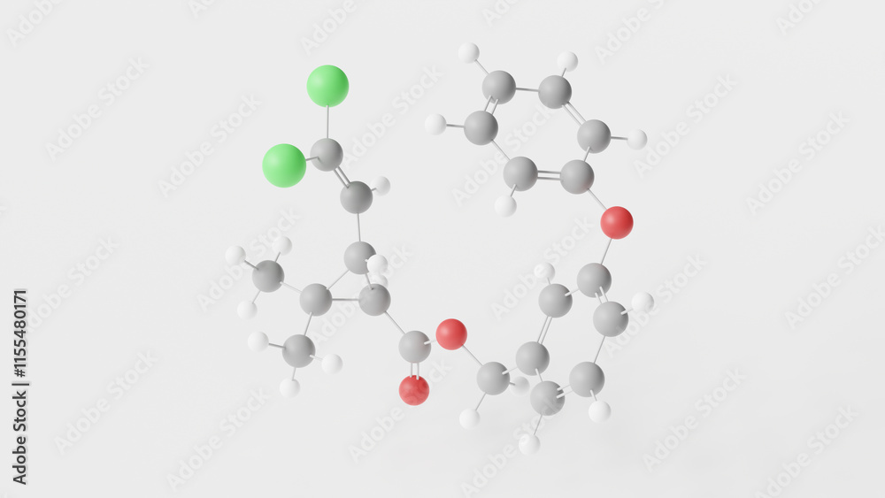 permethrin molecule 3d, molecular structure, ball and stick model ...
