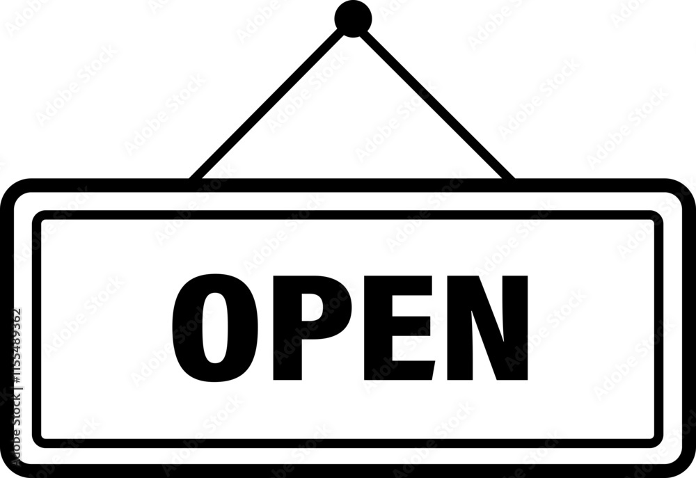 Open sign board icon in trendy line style. Button vector for graphic design isolated on ...