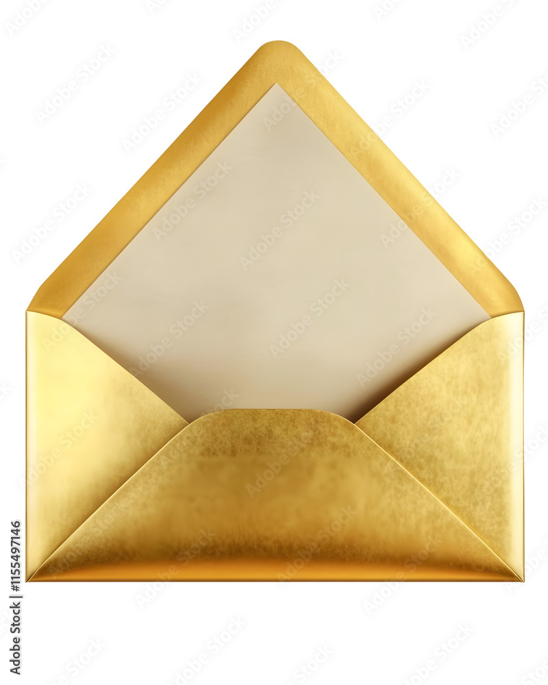Open gold envelope with a glossy finish and triangular flap, perfect ...