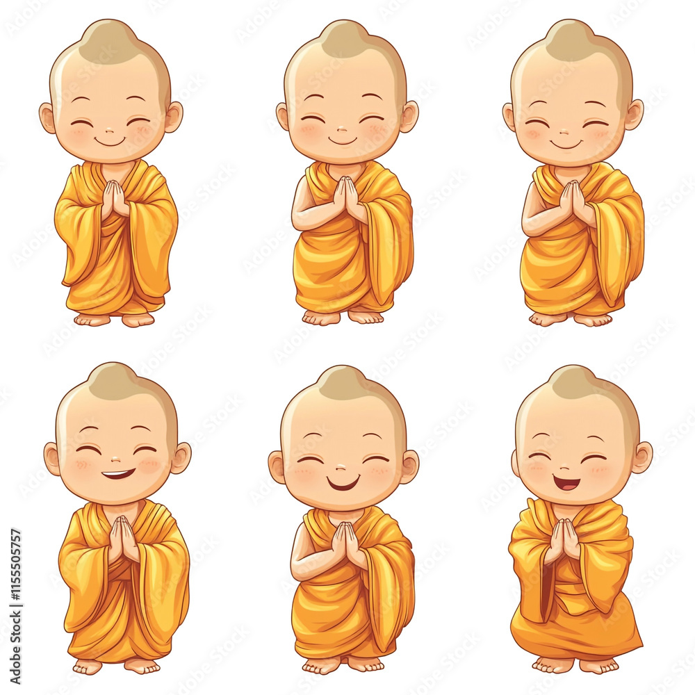 Adorable Little Monks: Six Variations of Cartoon Buddhist Monks in ...