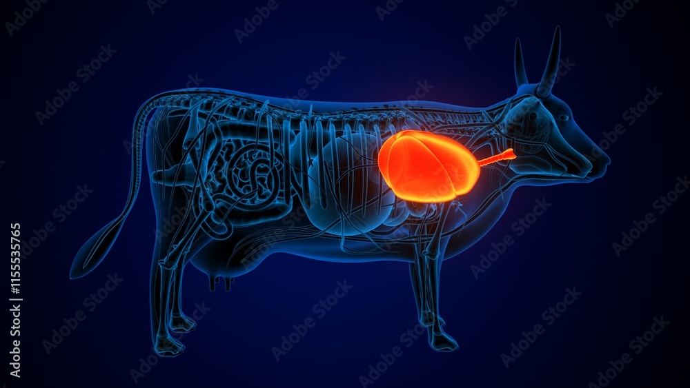 cow digestive stomach, liver, lungs and large intestine anatomy Stock ...