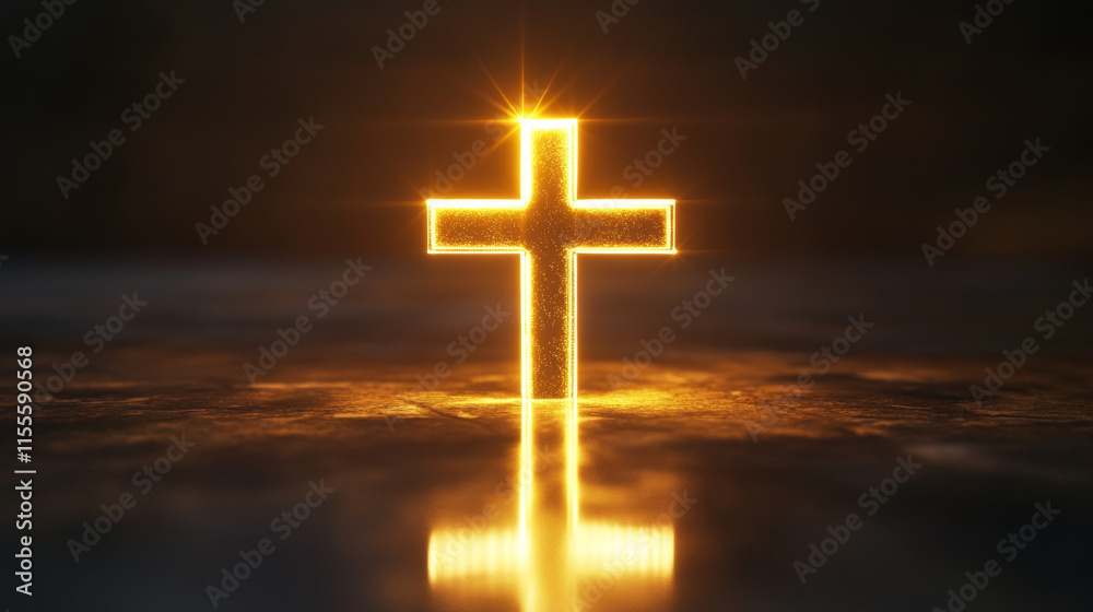 Hologram of the Christian cross. Holographic projection of the Catholic ...