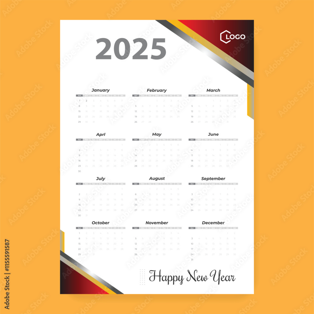 Vector de Stock Simple calendar set for 2025 years. Simple editable ...