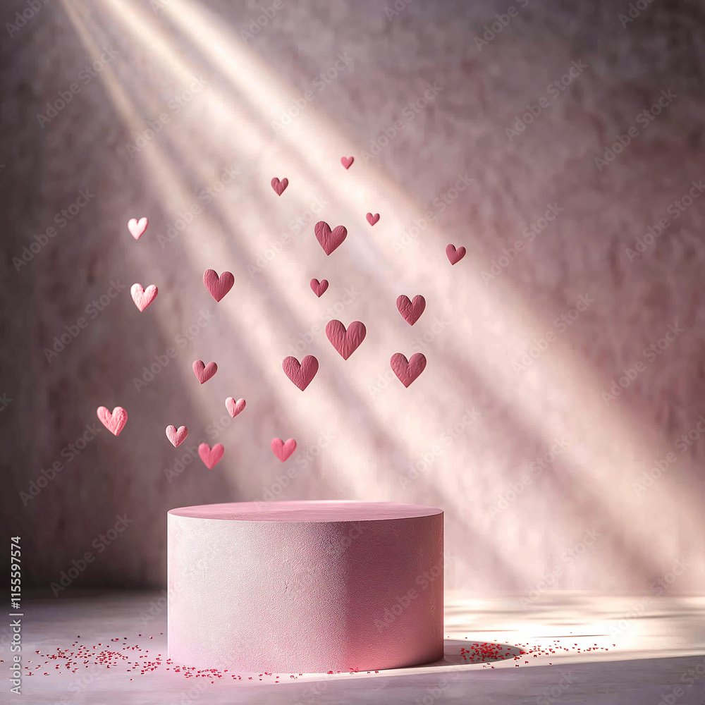 valentines background with hearts, D podium platform with product ...