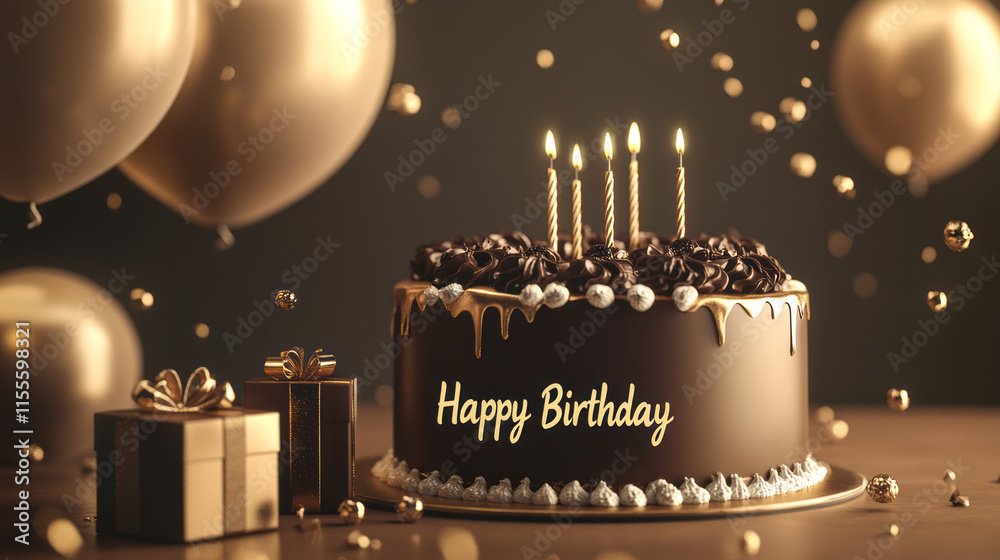 blurred mocha background with ballon and birthday present box and mocha ...